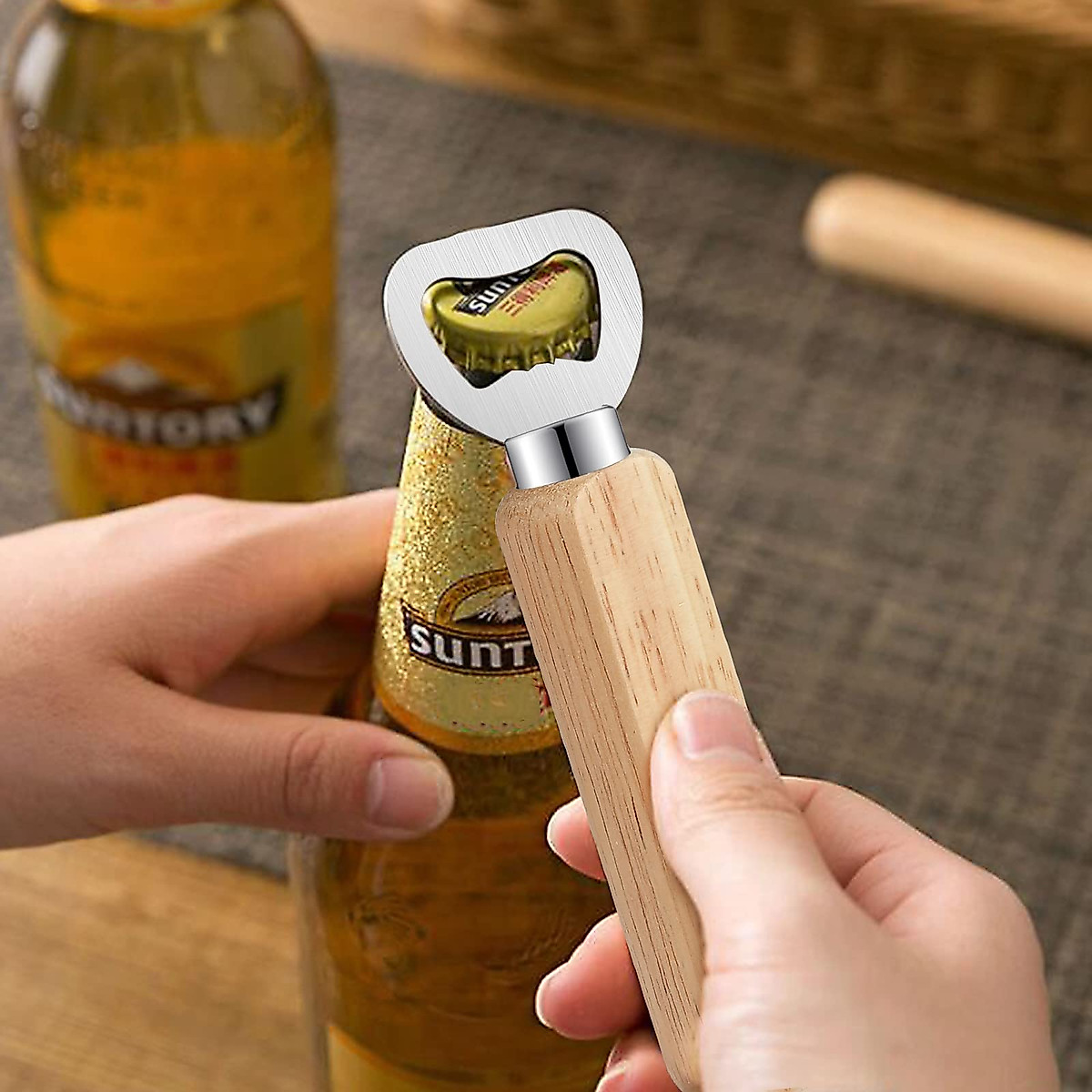 Worldity 20Pcs Wooden Bottle Opener, Stainless Steel Wood Handheld Beer Opener, Funny Bartender Bottle Opener for Groomsmen Gifts, Perfect for Home Kitchen Wedding Party Bar Restaurant