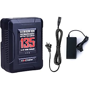 YINCHEM 135Wh V Mount Camcorder Battery with Charger,14.8V 9400mAh Mini Portable Lithium-ion V Lock Battery Equipped with D-tap and USB Port for Camera/DSLR/Smartphone/Tablet