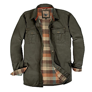 Gioberti Men's Brushed and Soft Twill Shirt Jacket with Flannel Lining, Olive, L
