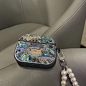 Tucana Mother of Pearl Airpods 3 Case for Women and Girls, Cover with Natural Mother-of -Pearl Shell Bling Glitter Hard Case Compatible with Apple Airpods 3 Charging Case (Black Shell)