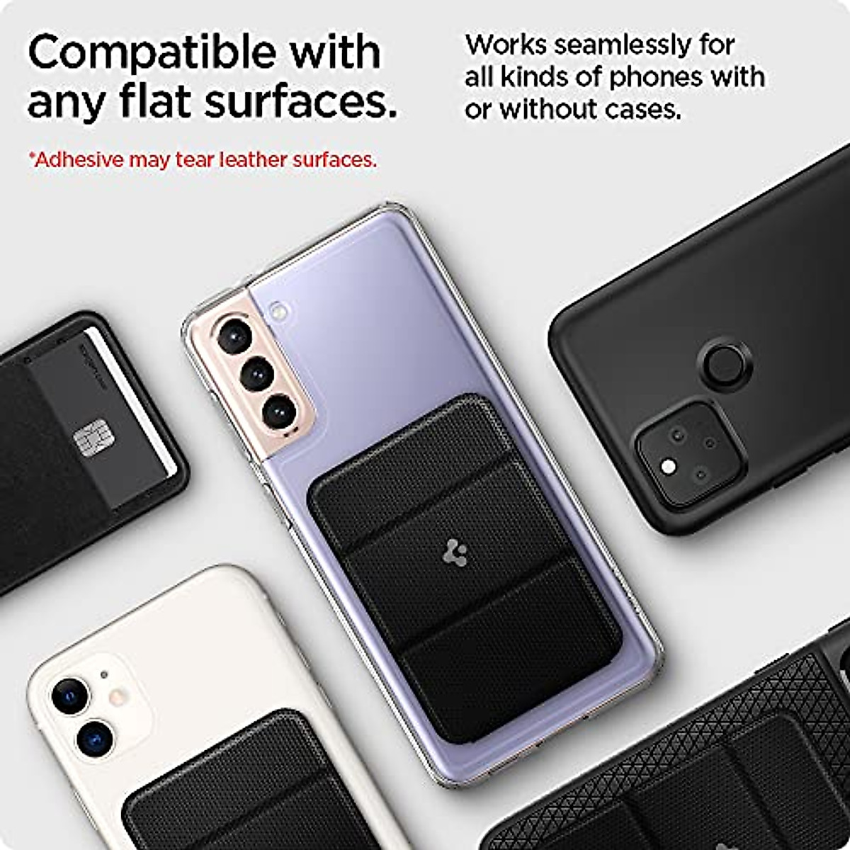 Spigen Smart Fold Phone Card Holder for Back of Phone, Stick on Phone Wallet, Credit Card Wallet with 3M Sticker Designed for All Smartphones - Black