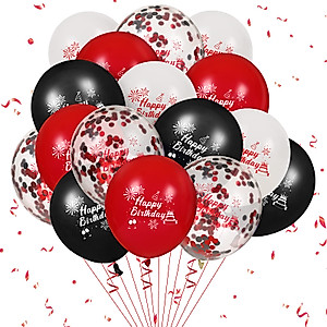 16 Pcs Red Black Confetti Latex Balloons, 12 Inch Red Black and White Happy Birthday Decoration Balloons for Red Black Themed Men Women Birthday Wedding Anniversary Graduation New Year Party Supplies