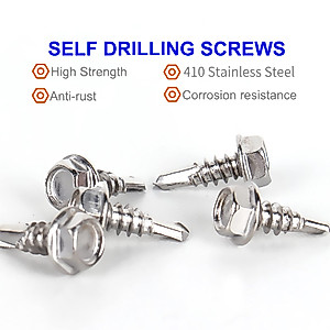 CYSCR #8 Self Tapping Screw Assortment for Metal, M3 Machine Screws 410 Stainless Steel Self Drilling Screws Assortment Kit for Attaches Sheet, 240 PCS