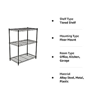 Amazon Basics 3-Shelf Adjustable, Heavy Duty Storage Shelving Unit (250 lbs loading capacity per shelf), Steel Organizer Wire Rack, Black, 23.2"L x 13.4"W x 30"H