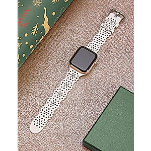 TOYOUTHS Compatible with Apple Watch Band Lace Women Flower Cut-outs Stretchy Silicone Breathable Waterproof Strap for iWatch Series 9/8/7(41mm), Series SE/6/5/4(40mm), Series 3/2/1(38mm), Starlight