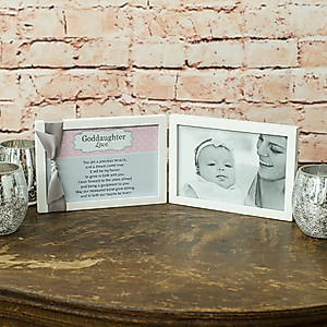 The Grandparent Gift Co. Goddaughter Love, Grow in Faith Poem White Double Hinged 4 x 6 Photo Frame with Ribbon