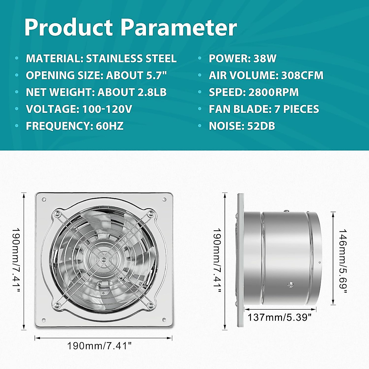 HG Power 6 Inch Kitchen Exhaust Fan, Powerful Bathroom Fan with Damper, Potable Window Small Fume Extractor Ventilation Fan for Shop, Smoking Room, Garage, Silver