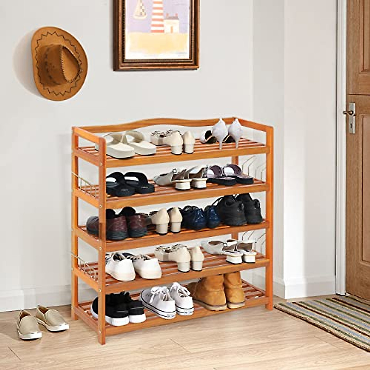 HAPPYGRILL Shoe Rack 5-Tier Entryway Shoe Shelf Acacia Wood Storage Organizer Free Standing Shelves