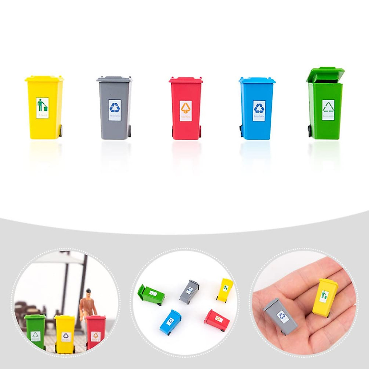 Yardwe 5pcs Garbage Cans Trash Can 1: 100 Mini Curbside Vehicle Garbage Bin Recycle Can Rubbish Storage Bin Kids Learning Educational Micro