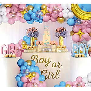 Amandir 134pcs Baby Boxes Gender Reveal Balloon Decorations, Pink and Blue Balloon Arch Kit Baby Boxes with Letters(A-Z+Baby Boy Girl?) for Baby Shower Birthday He or She Gender Reveal Party Supplies