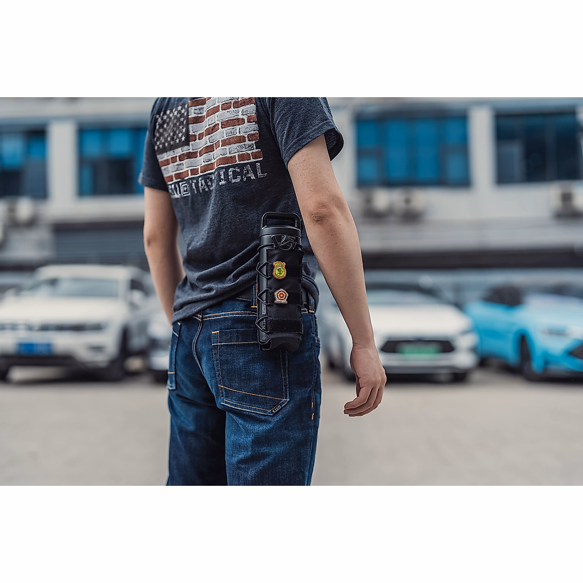 TACTICAL GEEK EXT11 Water Bottle Pouch, Portable Water Bottle Carrier, Drawstring Travel Bottle Holder, Adjustable Outdoor Sports Kettle Carrier Holster, Molle Water Bottle Holder for Backpack (Black)