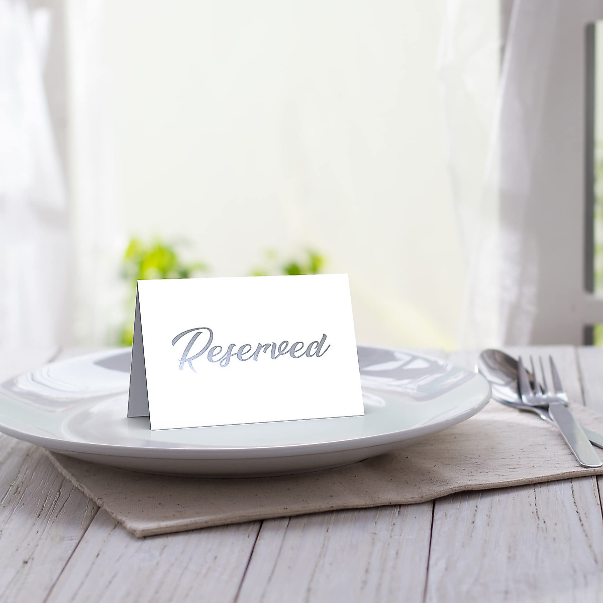 10 Pack Silver Reserved Table Signs for Wedding Party Restaurant - Reserved Signs for Wedding - Double Sided Reserved Table Signs - Silver Reserved Signs for Tables - Silver Tent Reservation Cards