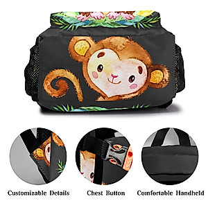 Deven Cute Leaf Monkey Black Personalized Kids Backpack for Boy/Girl Teen Primary School Daypack Travel Bag Bookbag