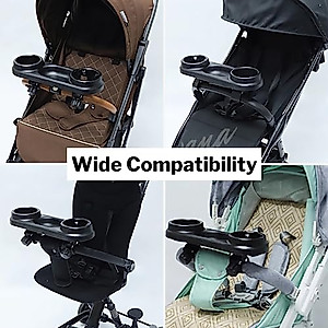 Universal Stroller Snack Tray with Cup Holder, Multifunctional 3 in 1 Stroller Organizer with Removable Non-Slip Grip Clip for Stroller Bar Snack Tray and Cup Holder Accessories (Black)