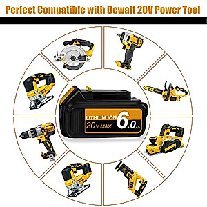 FEOTDN 2Pack 6.0Ah 20 Volt Lithium Replacement Battery for Dewalt 20V Battery DCB206 DCB200 DCB204 DCB203 DCB207 DCB207, with LED Indicator