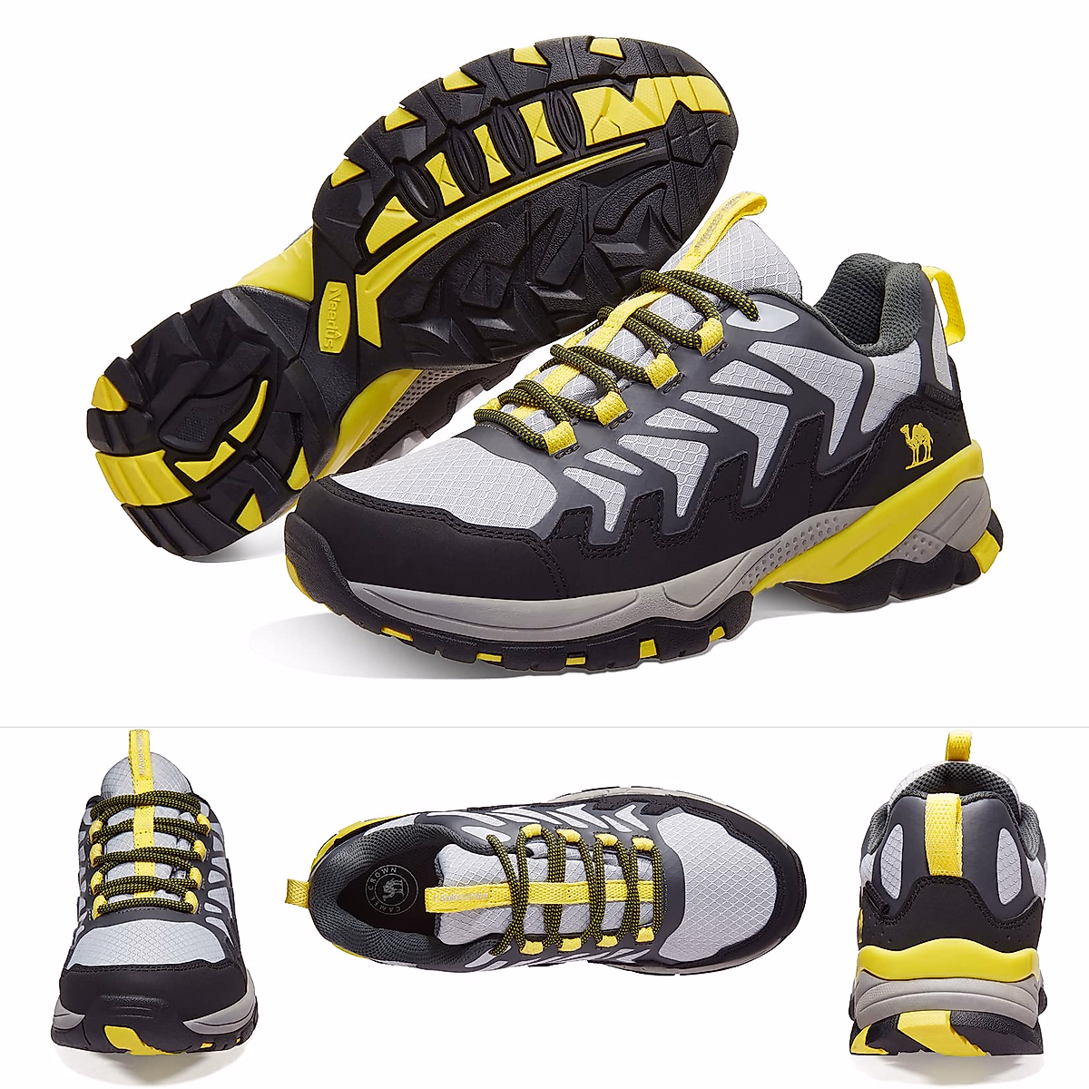 CAMELSPORTS Women's Hiking Shoes Waterproof Lightweight Trail Running Shoes Non-Slip Breathable Outdoor Sneakers for Trekking Walking Grey/Yellow