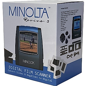 MINOLTA Film & Slide Scanner, Convert Color & B&W 35mm, 126, 110 Negative & Slides, Super 8 Films to 22MP JPEG Digital Photos, 16GB SD Card, Worldwide (Black)
