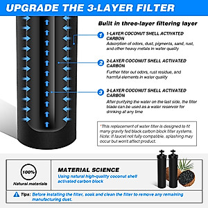 NSF/ANSI 42&372 Certified Water Filter Replacement Compatible with Berkey® BB9-2® Black Filters, Gravity Filter System, Purification Elements Compatible with Travel, Large, Royal, Crown Series, 2 Pack