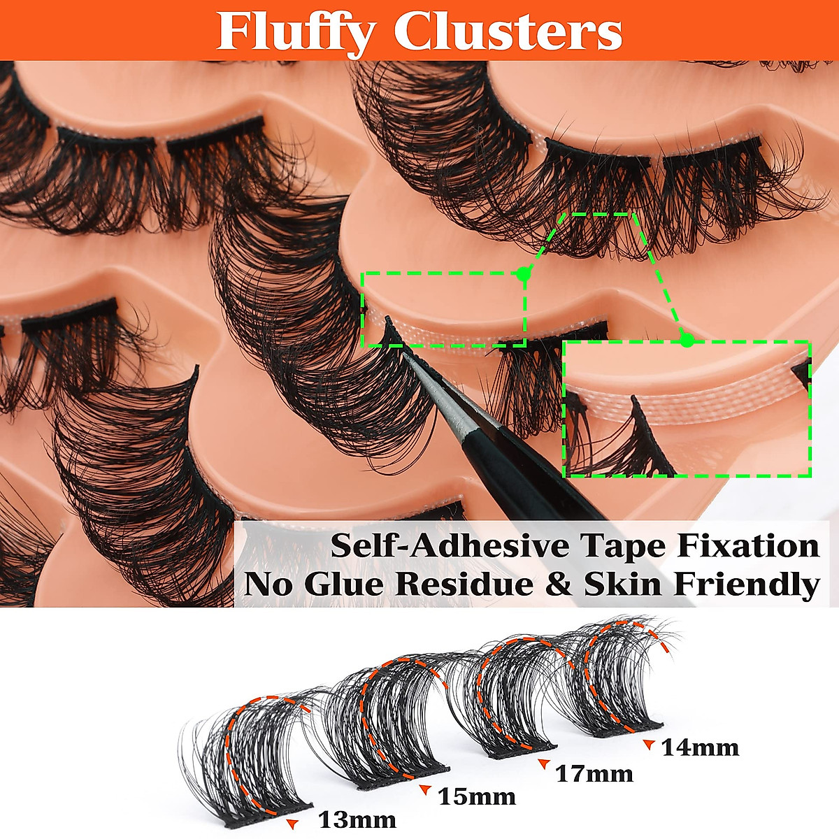 TOOCHUNAG D Curl Lash Clusters Fluffy False Eyelashes 18mm Wispy Volume Individual Lashes Extensions 56 Pcs Natural Fake Eyelashes Clusters