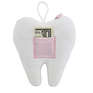 Stephan Baby Plush Tooth-Shaped Fairy Pillow, White with Pink Bow, 5 1/2 inch