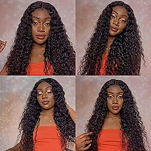 Amanda HD Deep Wave Lace Front Wigs Human Hair Pre Plucked 4x4 Deep Wave Wig 24 Inch Brazilian Virgin 180% Density Wet and Wave Lace Closure Wigs Human Hair for Women Natural Color