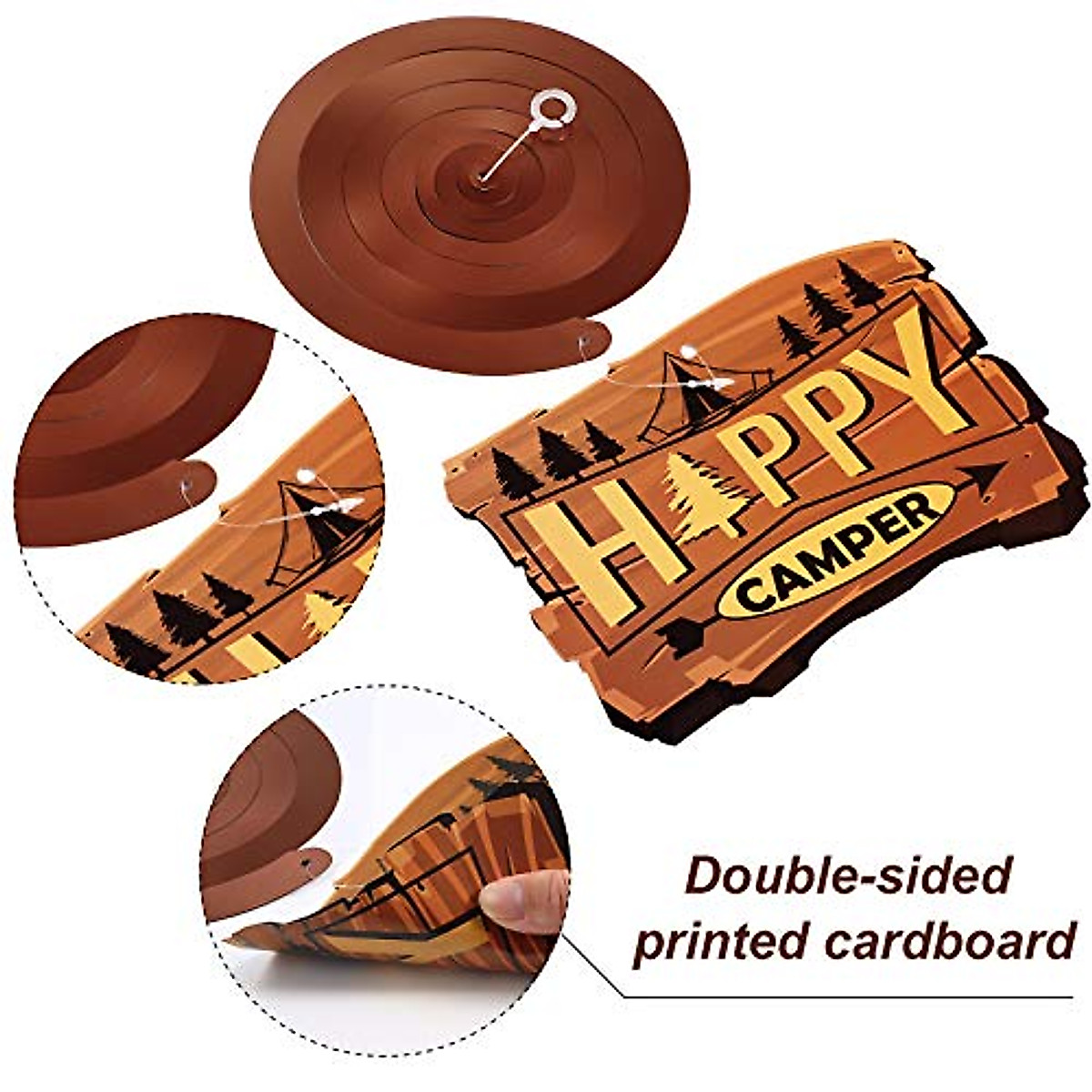 30 Pieces Happy Camper Party Hanging Swirls, Camping Adventure Bears Sign Foil Swirls Ceiling Decorations for Boy Girl Camping Theme Birthday Party Baby Shower Indoor Outdoor Decoration Supplies