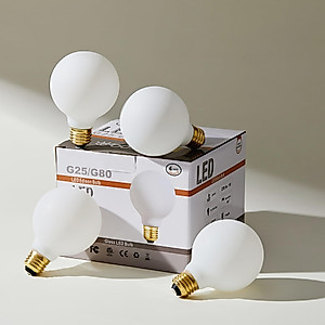 LEOOLS LED Light Bulb G25/G80 Dimmable Flick-Free Matt White 6W Soft White 3000k CRI95 600LM, 60W Equivalent Vintage LED Edison Globe Light Bulb,E26 Standard Base, 4 Pack