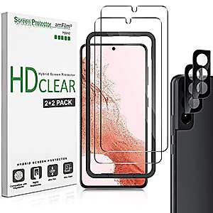 amFilm Hybrid Screen Protector for Samsung Galaxy S22 Plus 5g 6.6 inch, Samsung Galaxy S22 + 5g 6.6 inch, Fingerprint Compatible, Camera Lens Protector, HD Clear, Thermoplastic Elastomers, 2 Pack
