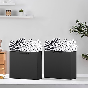OfficeCastle 4 Pack Large Black Gift Bags, Large Gift Bags with Silver Tissue Paper, Gift Bags for Small Business, 14x5x10in/35x13x26 cm, Black Paper Bags with Handles