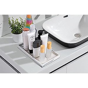 Bathroom Tray,Goporcelain Marble Tray for Bathroom Counter Decor Ceramic Perfume Organizer Vanity Tray for Dresser Jewelry Dish Key Plate Rectangle Marble Sink Trays Countertop Organizer White,Medium