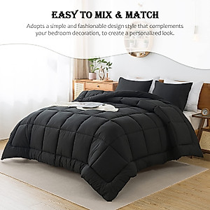 WhatsBedding Black Queen Comforter Set, Lightweight All Season Soft Down Alternative Bed Comforter, 3 Pieces Bedding Set with 2 Pillowcases, Queen Size, 88"x90"