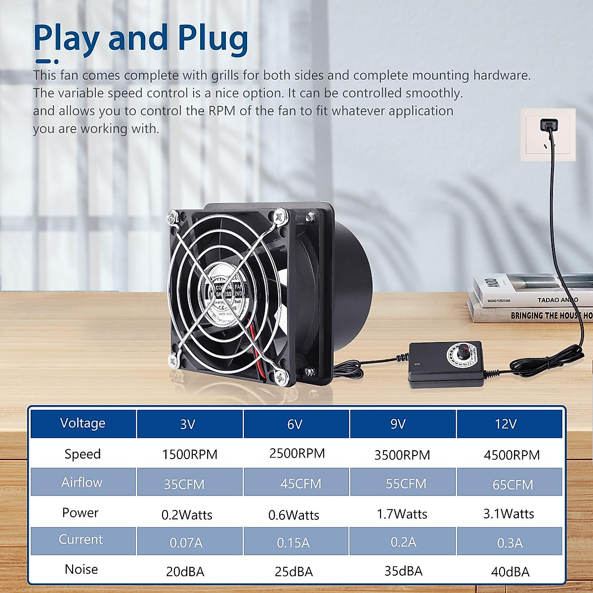KEYFANCLUB Small Axial Exhaust Fan, 80mm 12V DC Fan with AC Plug Dual Ball Bearings Air Exhaust Fume Smoke Extractor Fan Kit for DIY Soldering, 3D Printer Enclosure