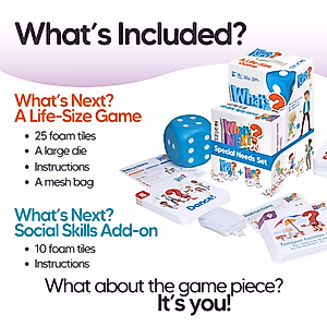 M&J Games What's Next? Special Needs Set, Jumbo Sized Inclusive Floor Game, Board Game for Neurodivergent & Autistic Individuals, Activity to Improve Social Skills, Ages 4+, 35 Tiles, Giant Foam Die