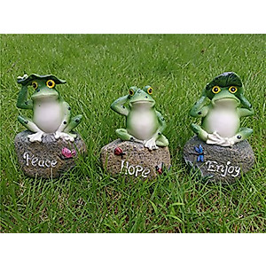 LANKER Frog Garden Statues – 3 Pack 5 Inch Frogs Sitting on Stone Sculptures Outdoor Decor Fairy Garden Ornaments