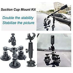 Fotoleey Suction Car Mount for Insta360 x3, x2, One RS Compatible with GoPro Hero 11, Hero 10, Hero 9, Max —Camera Triple Suction Mount Kit for Action Cameras (Stick is Not Included)