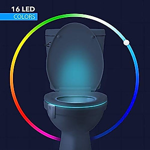2 Pack Toilet Night Lights, 16-Color Changing LED Bowl Nightlight with Motion Sensor Activated Detection, Cool Fun Bathroom Accessory - Unique & Funny Gadgets for Christmas Stocking Stuffers