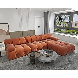 Sdorens Modern Velvet Sectional Sofa, L Shape Minimalist Modular Sofa Couch, Convertible Sofa Couch for Living Room, Apartment