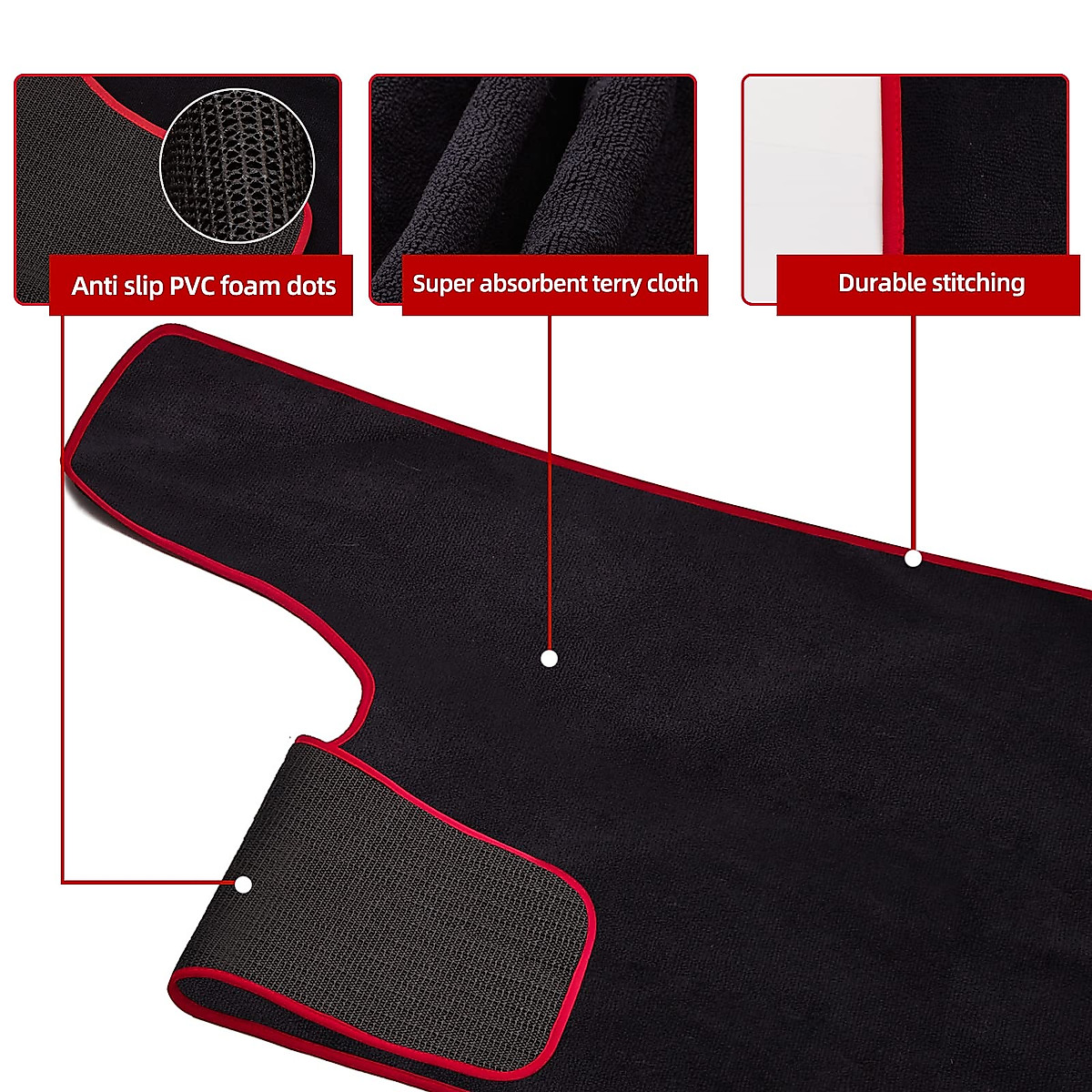 Exercise Bike Sweat Towel Mat, Super Absorbent Spin Bike Sweat Guard, Anti Slip & Machine Washable Mat Compatible with Peloton Bike, Peloton Accessories Black/Red