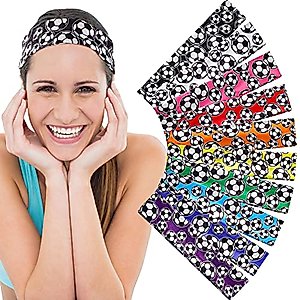 MTLEE 10 Pieces Soccer Headbands Volleyball Headbands Girls Headband Soccer Volleyball Team Headbands Soccer Hair Bands Kids Sports Headbands for Girls Teens Women Adults (Soccer Pattern)