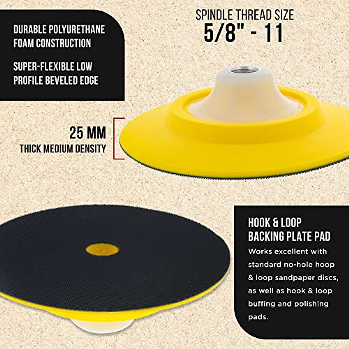 Dura-Gold Pro Series 6" Super Flex Flexible Edge Polishing Buffing Hook and Loop Backing Pad, 5/8" - 11 Threads - Rotary Polisher Buffer Backup Pad, Attach Foam Wool Buff Pads Automotive Car Detailing