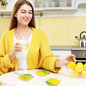 Whaline 4Pcs Lemon Coffee Spoon Rest Summer Ceramic Teaspoon Holder Lemon Shaped Sauce Dishes Dipping Bowl Lemon Ring Dish for Summer Holiday Lemon Party Kitchen Office Home Decor