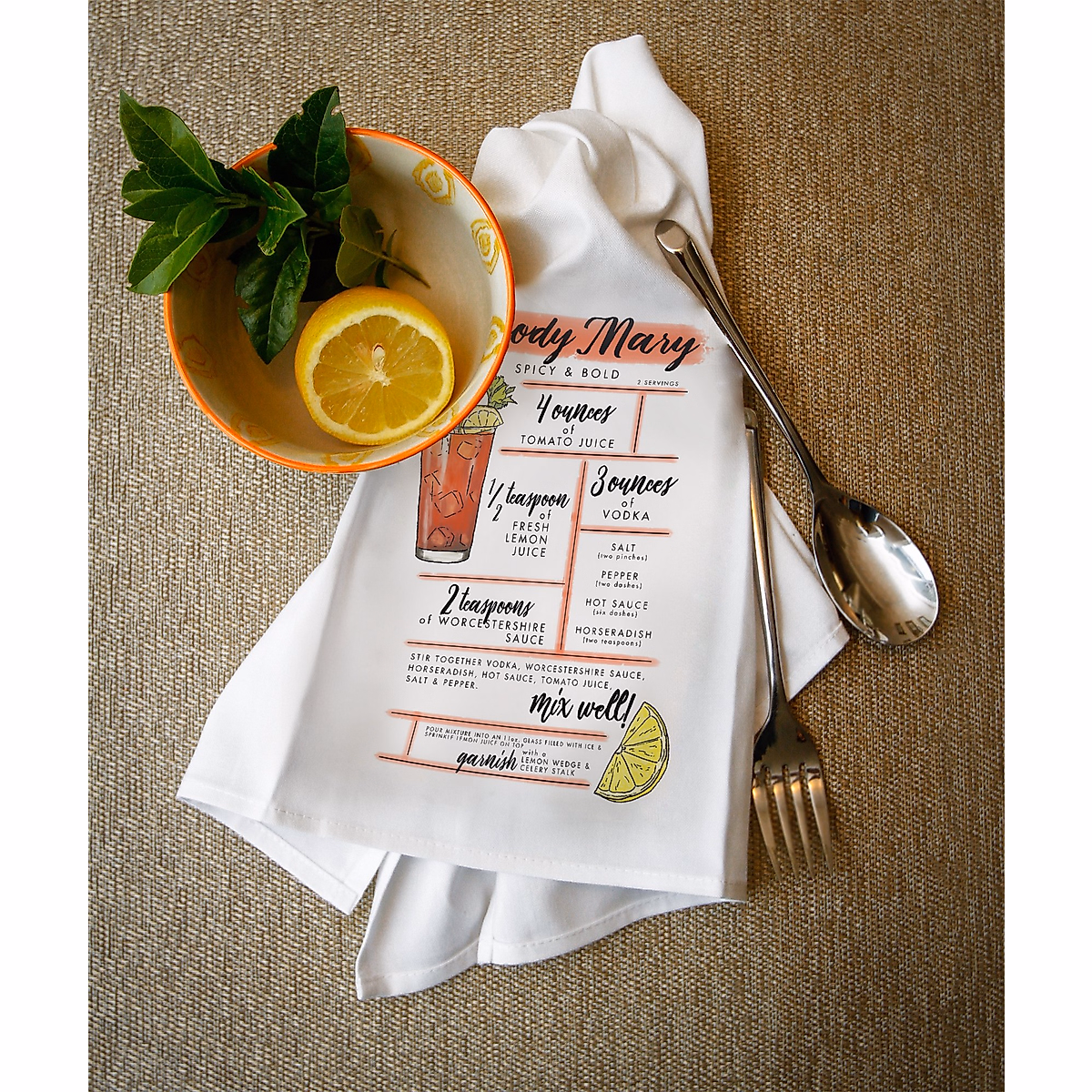 Lantern Press Bloody Mary, Cocktail Recipe (100% Cotton Tea Towel, Decorative Hand Towel, Kitchen and Home)