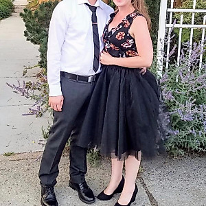 WDPL Women's A Line Short Knee Length Tutu Tulle Prom Party Skirt Large Black