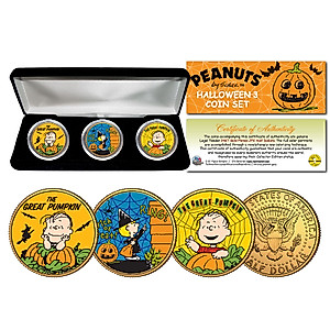 Merrick Mint Peanuts Halloween Great Pumpkin Linus Sally 24K JFK Half Dollar 3-Coin Set Box
