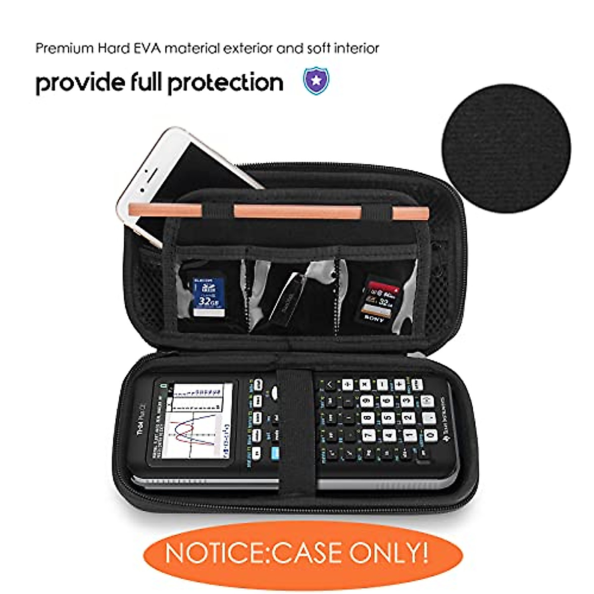 ProCase Hard EVA Case for Texas Instruments Ti-84 Plus CE, Durable Travel Storage Carrying Box Protective Bag for Ti-84 Ti-83 Ti-85 Ti-89 Ti-82 Plus/C CE Graphing Calculator and More -Black