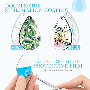 HTVRONT Sublimation Earring Blanks Bulk - 50 Pcs Wood Earrings Blanks with Blue Protective Film - Unfinished MDF Teardrop Earrings for Sublimation Printing with Template, Weeder, Hooks, Jump Rings