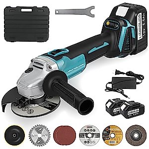 4 1/2 Cordless Angle Grinder, [2-Pack 18V 5.5 Ah Battery Included] Mini Powered Angle Grinder, Tool Kit with Handle, Grinding Wheel, Cutting Wheel, Flap Disc and Carving Disc