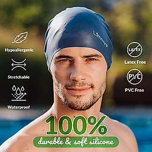 Limmys Men’s Women’s Unisex Swimming Cap - 100% Silicone Ladies Swim Caps - Premium Quality, Stretchable and Comfortable Swimming Hats - Available in Different Attractive Color (Navy Blue)