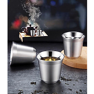 SOUJOY 4 Pack Espresso Cup, 2.7oz Stainless Steel Double Wall Insulated Coffee Cup, Heat Resistant Cup, Unbreakable Demitasse Cup For Drinking, Coffee, Beverages