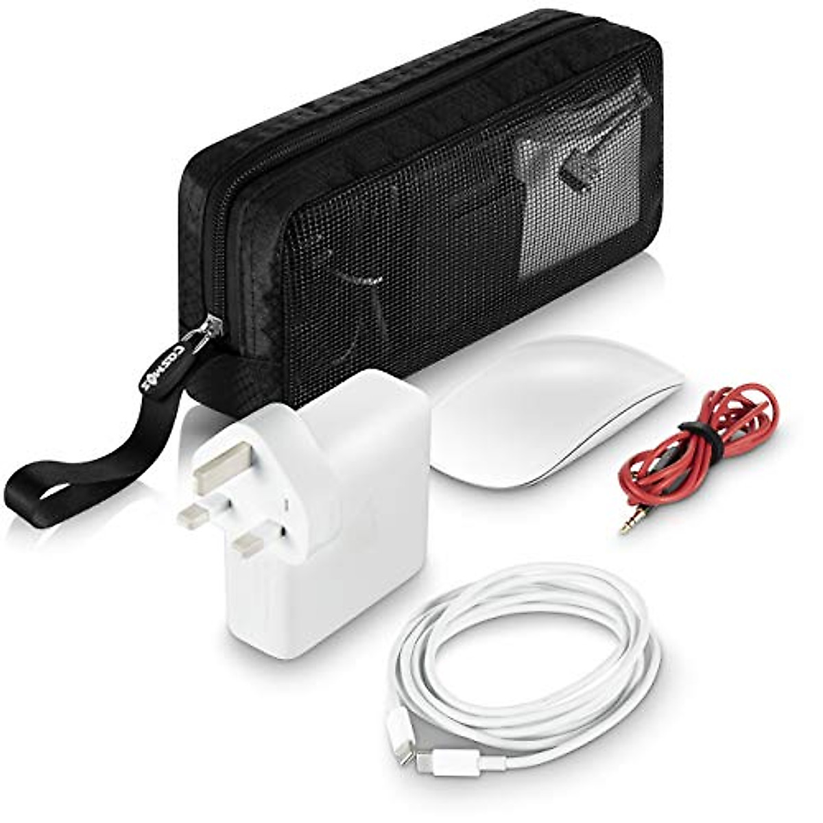 CM Travel Cable Organizer Case Bag Portable Computer Accessories Zipper Mesh Pouch Bag for Holding Laptop Mouse, Power Bank, USB, Adapter, Charger, Cellphone and Cosmetics